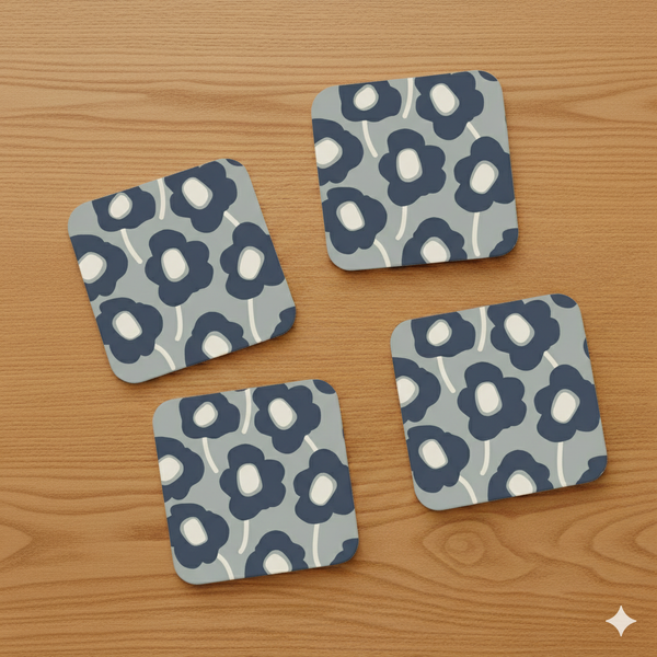Mod Flower Grey Coasters | Hand-Drawn Eco-Friendly Host Gift Set of 4 ...